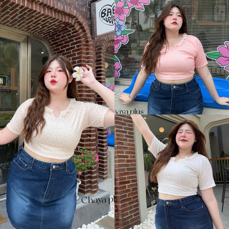 /LD/ เสื้อสาวอวบ ลายดอกไม้ แต่งคอระบาย น่ารักฉ่ำ #เสื้อผ้าพลัสไซส์ plussize | Shopee Thailand
