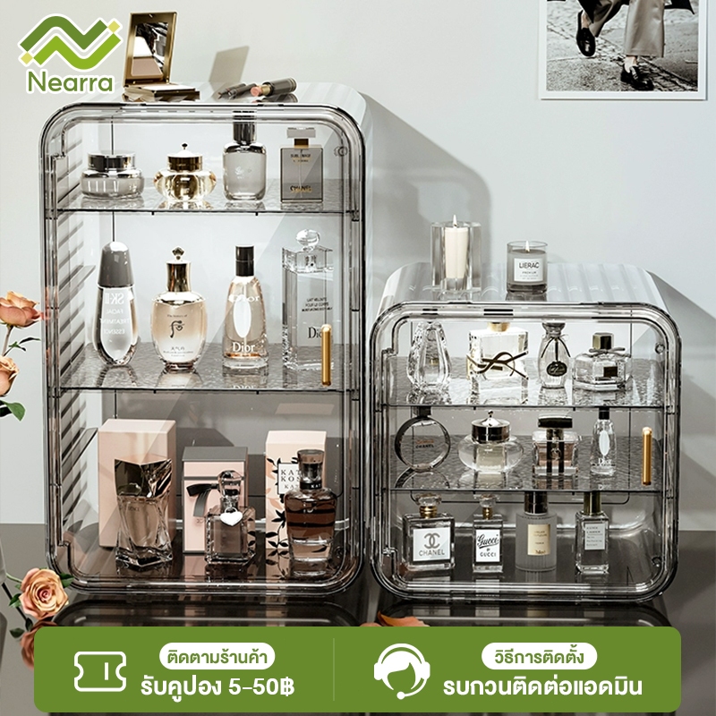 Nearra ตู้จัดเก็บสเปรย์น้ำหอม แผ่นวางของป้องฝุ่นอาแครลิกใส่ แบบบนโต๊ะ ...