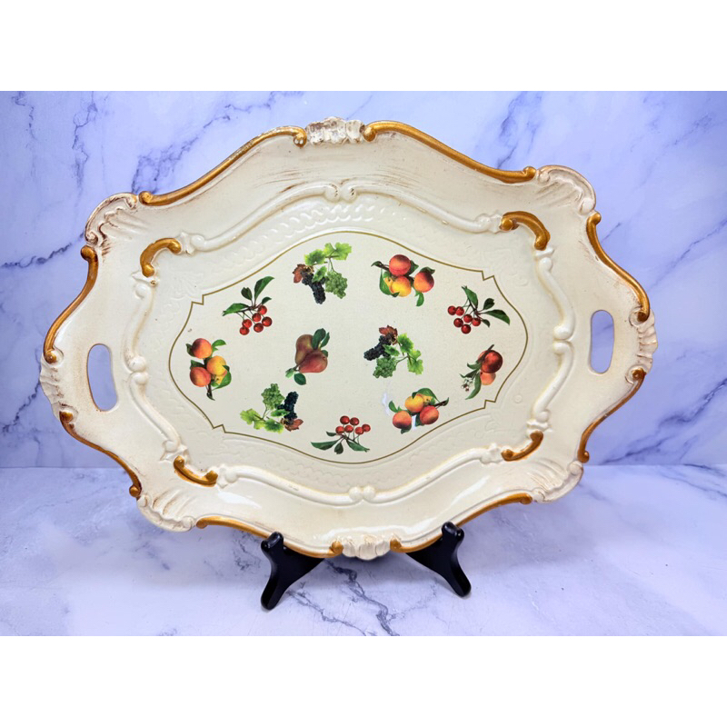 Vintage ถาดเสริฟลายผลไม้ Florence Italy ขนาด 26.5x36.5cm. สูง 2cm.(X36 ...