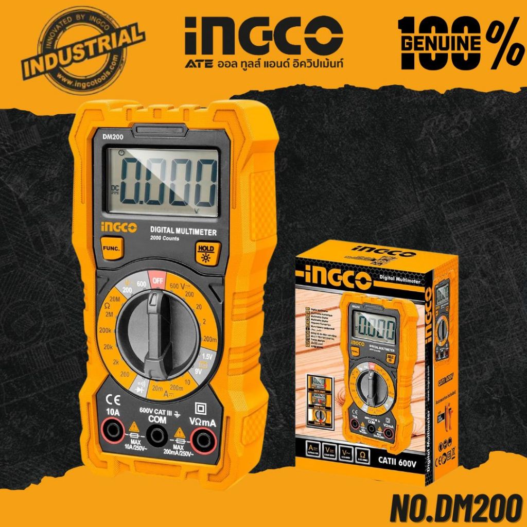 INGCO มิเตอร์วัดไฟดิจิตอล Digital Multimeter CATII 600V No.DM200 | Shopee Thailand