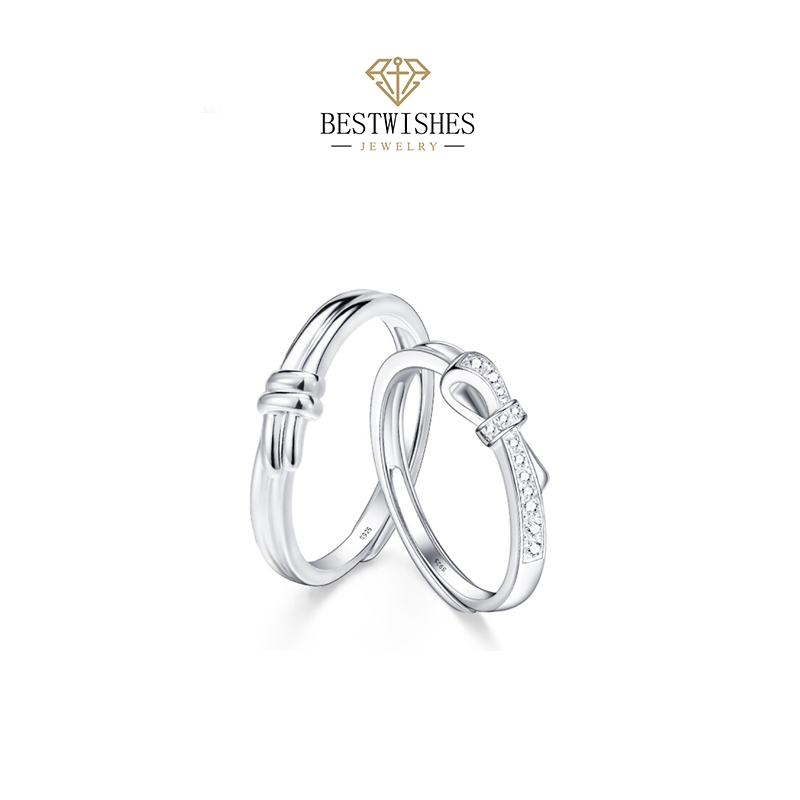 BW jewelry ชุดแหวน 2 วง ทองคำขาว แหวนแฟชั่นปรับได้ แหวนสุภาพสตรี แหวน ...