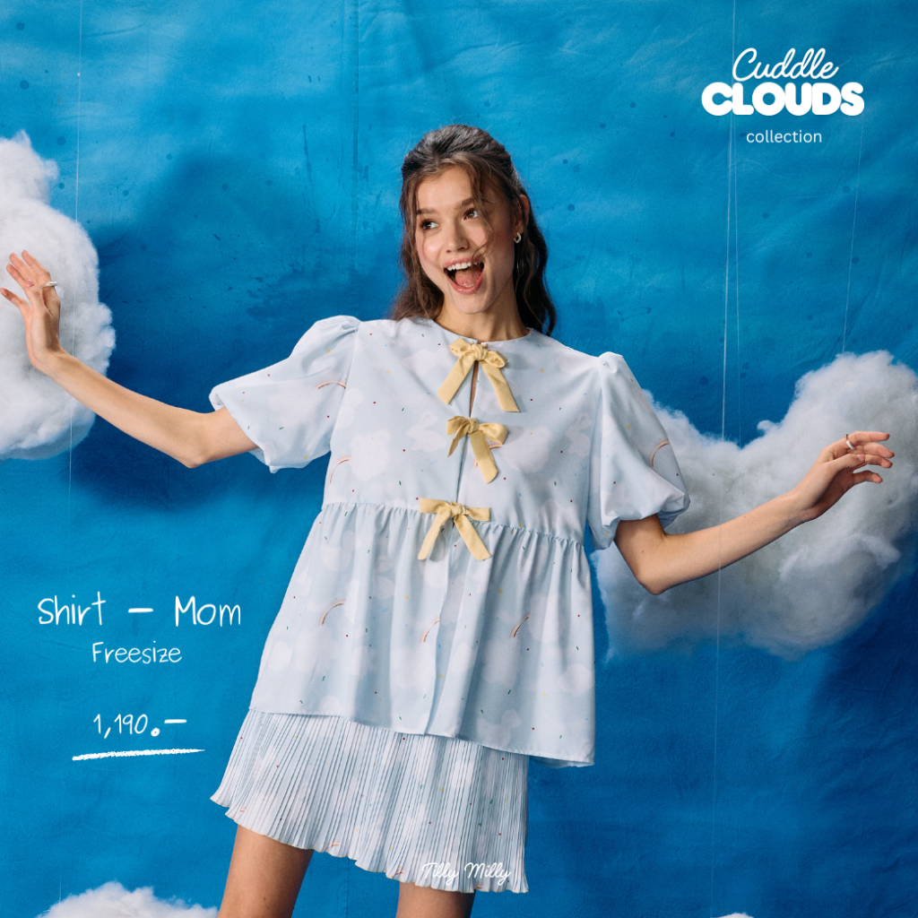 Tilly Milly เสื้อแม่ผูกโบว์หน้า ลายเมฆ - Cuddle Clouds | Shopee Thailand