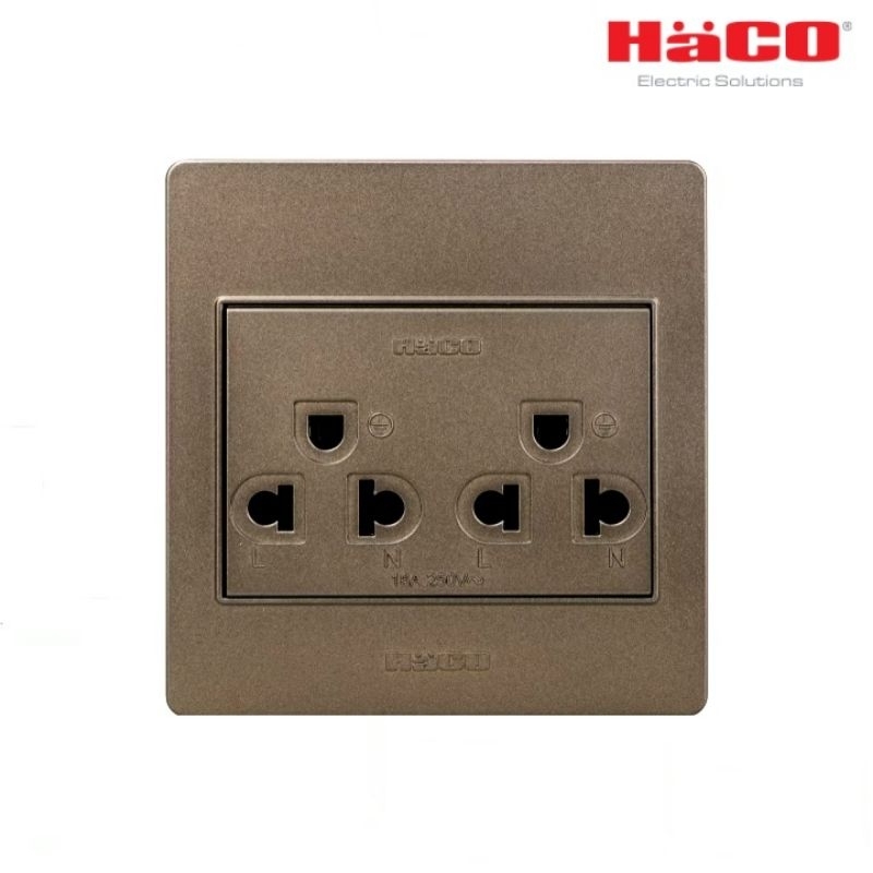 Haco ปลั๊กกราวด์คู่ พร้อมกล่องหน้ากากแบบลอยปลั๊ก รุ่น M3N-E20-CC สีช็อคโก เต้ารับคู่มีกราวด์ ...