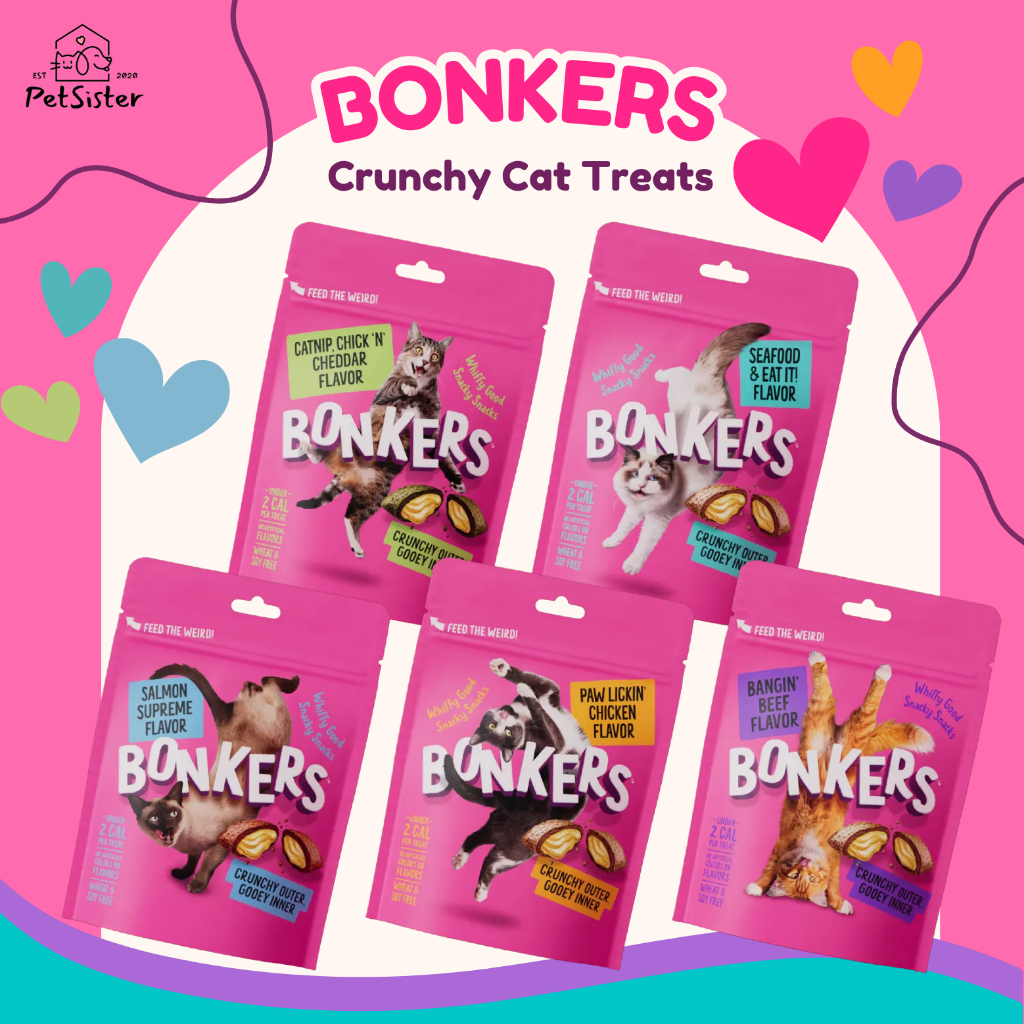 😻 Bonkers Crunchy Cat Treats 85g/180g ขนมแมวกรุบกรอบสอดไส้ x Petsister ...