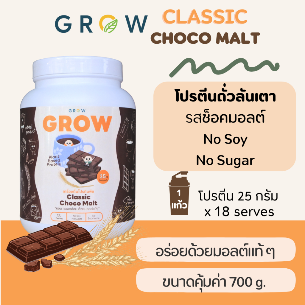 [NEW] Grow Classic Choco Malt เครื่องดื่มโปรตีนพืช รสช็อคโกแลตมอลต์ ...