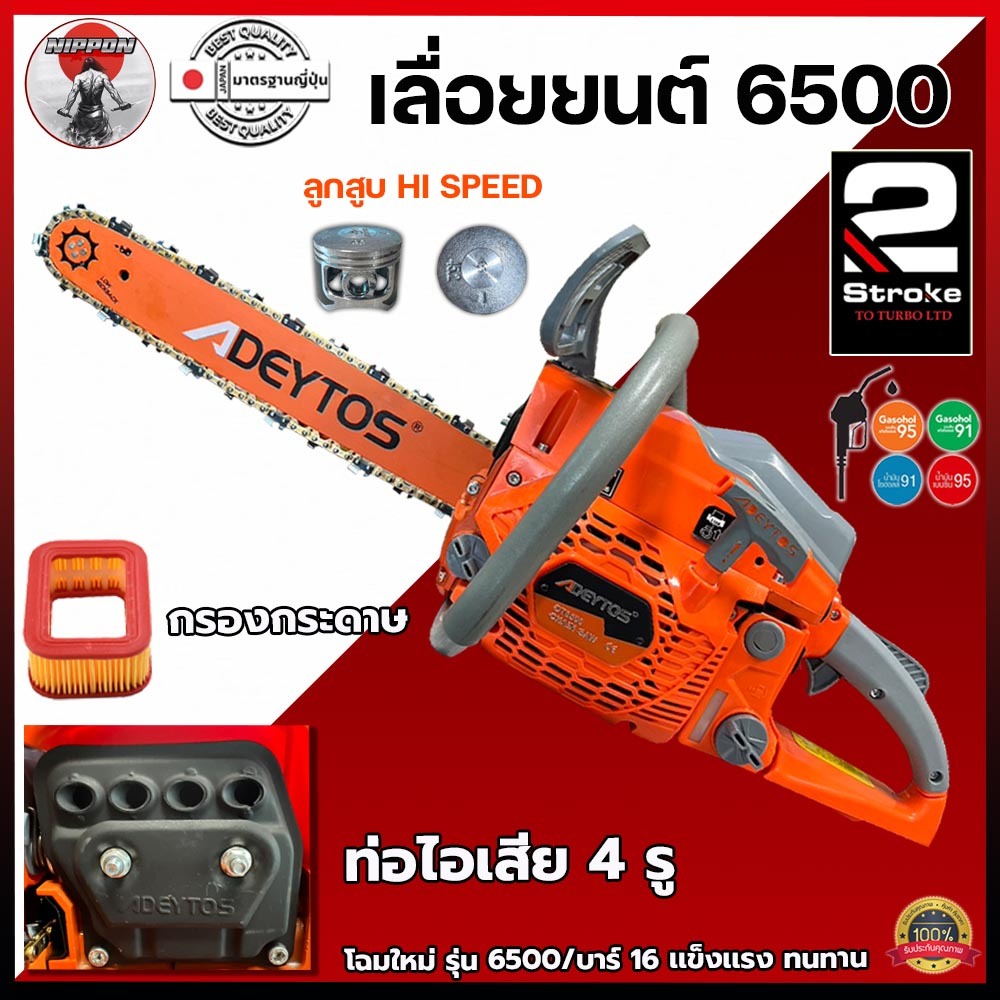 "รุ่นใหม่"เลื่อยยนต์ ADEYTOS รุ่น DT 6500 ท่อไอเสีย 4 ท่อ ลูกสูบไฮสปีด 2 แหวน ฟรี บาร์ยาวขนาด 16 ...