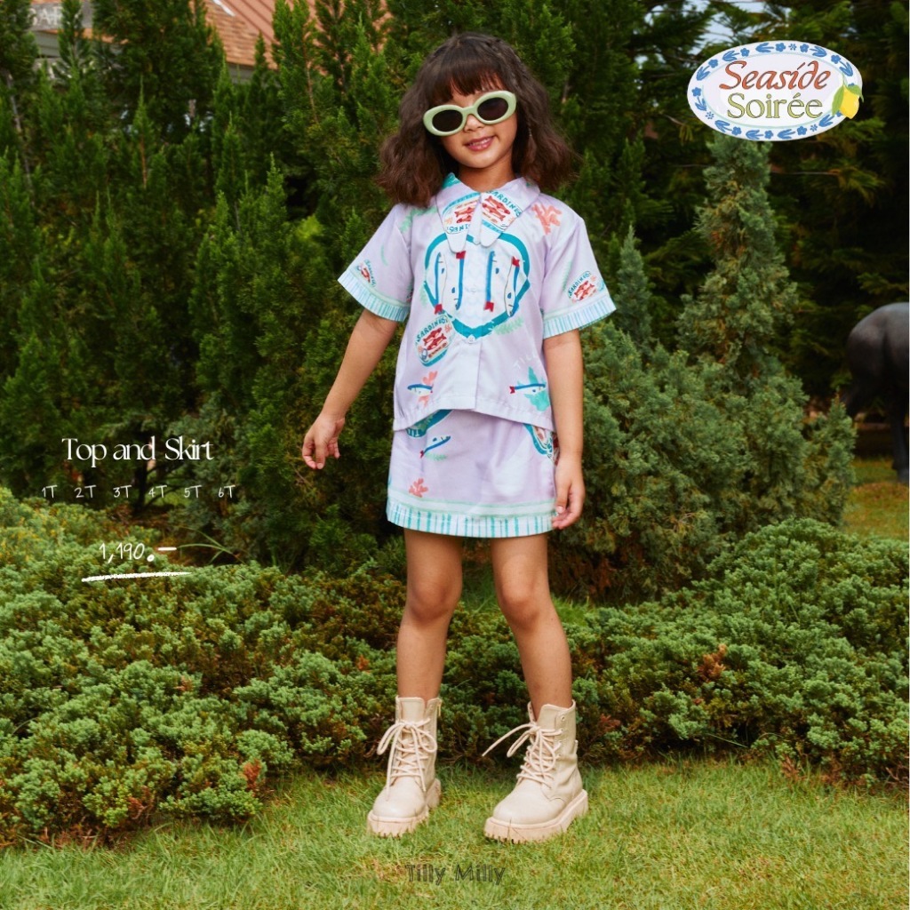 Tilly Milly เซ็ตเด็กผู้หญิง เสื้อคอปก กระโปรงสั้น ( สีม่วง ) - Seaside Soirée | Shopee Thailand