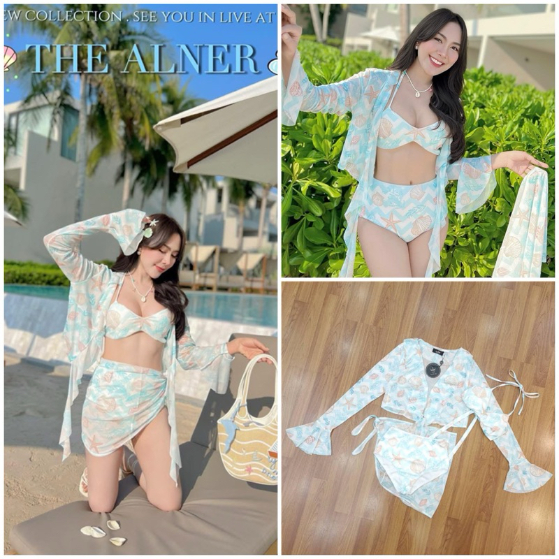 (M)เซตชุดว่ายน้ำ พร้อมชุดคลุม vg x the alner ป้าย The alner | Shopee Thailand
