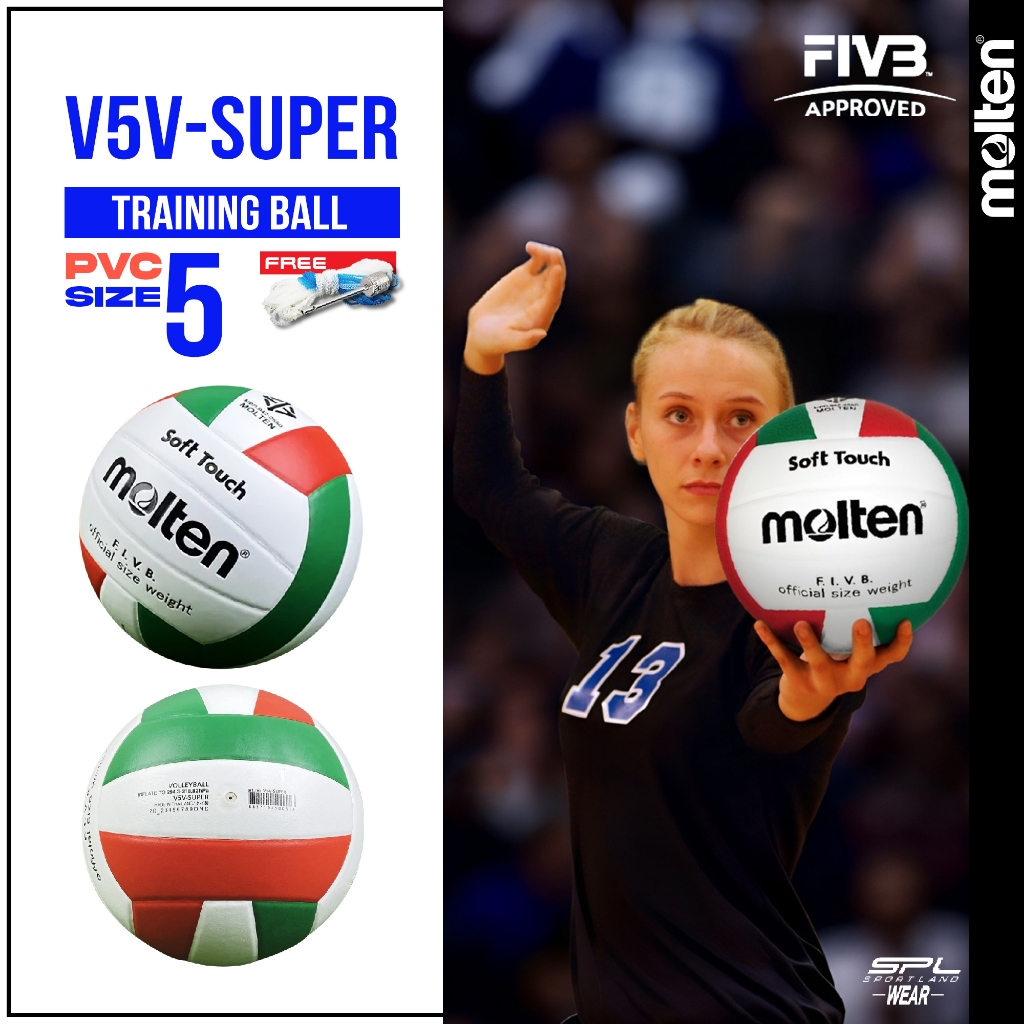 MOLTEN ลูกวอลเลย์บอลหนัง Volleyball PVC V5V-Super WH/R/G (490) แถมฟรี ...