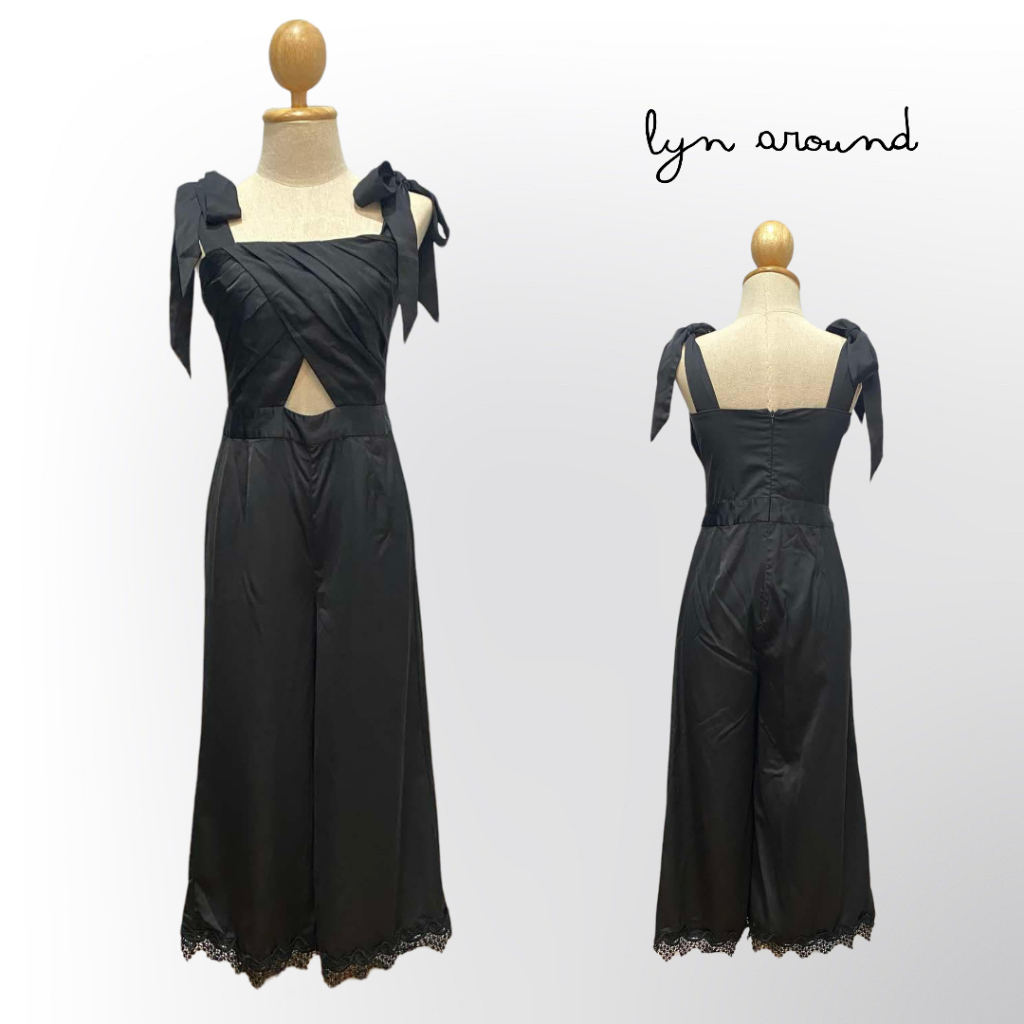 Lyn Around Sz.S ผ้าโพลีสีดำ ายกางเกงผ้าลูกไม้ฉลุลาย ผูกไหล่(ปรับได้) มี ...