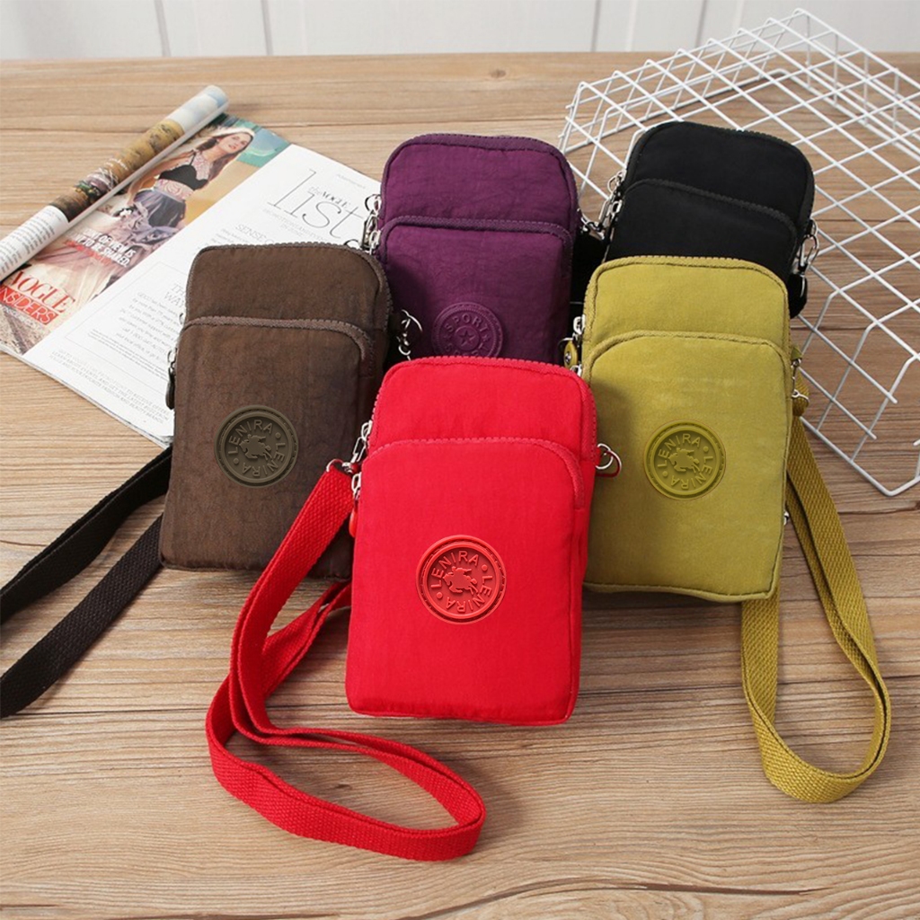 miumiubag(MI1735) กระเป๋าสะพายข้างใส่มือถือ เป็นผ้าไนล่อน-ป้าย (LENIRA ...