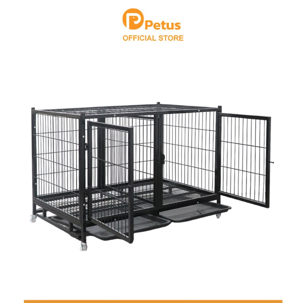 Petus【New กรงสีด้าน】กรงหมา ซี่กรงห่าง 4 ซม. กรงแบ่ง 2 ช่อง กรงแม่ลูก ...
