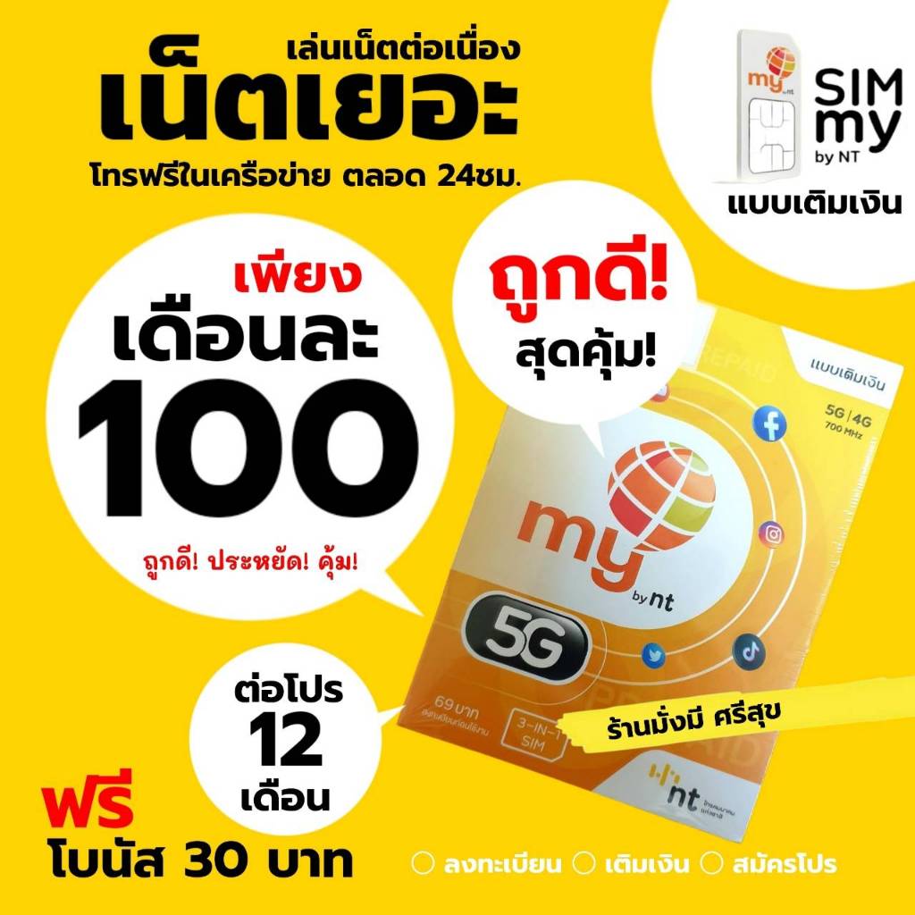 (no.3) ซิมมาย เล่นเน็ตต่อเนื่อง 30วัน เดือนละ 100บาท (2Mbps 15GB FUP ...