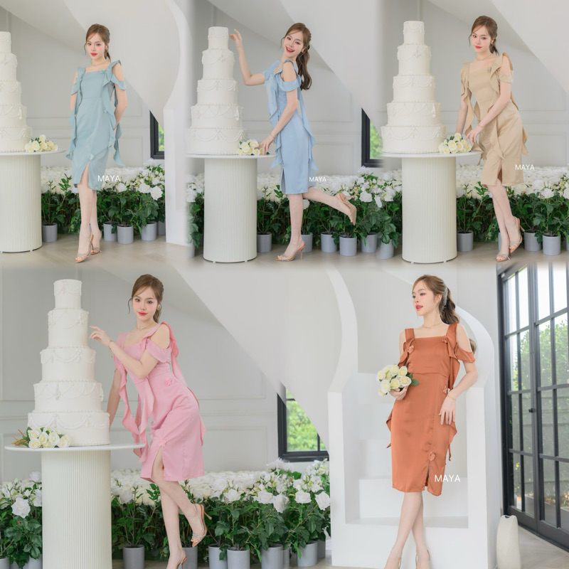 G131 เดรสสั้นไปงาน ชุดเดรสออกงาน แต่งดอกไม้ s-2xl แต่งระบายปิดแขนเบาๆๆ ...