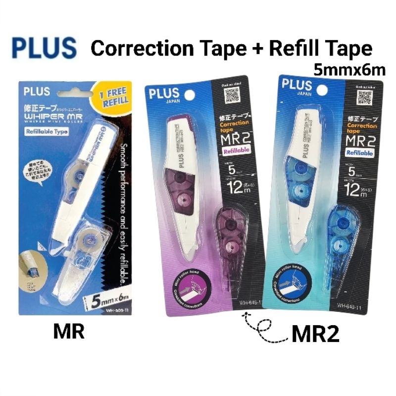 Plus เทปลบคำผิด+รีฟิล รุ่น MR (WH-605-11) / MR2 (WH-645-11) ขนาด 5มม.×6 ...
