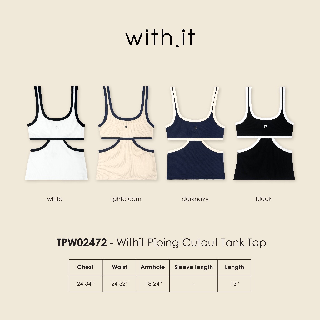 with.it.store- TPW02472 Withit piping cutout tank top | Shopee Thailand