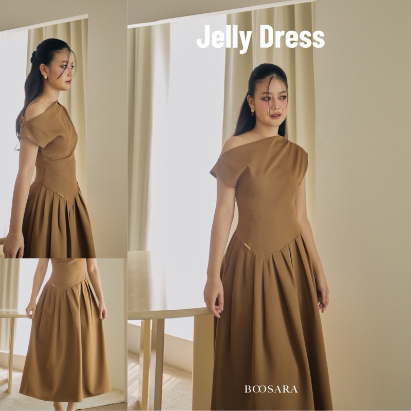 BOOSARA : Jelly Dress 🥂🍾เดรสปาดไหล่แต่งจีบกระโปรง(ต้องรีดจีบ) ชุดนี้ออกงาน หรือจะใส่ดินเนอร์ได้ ...