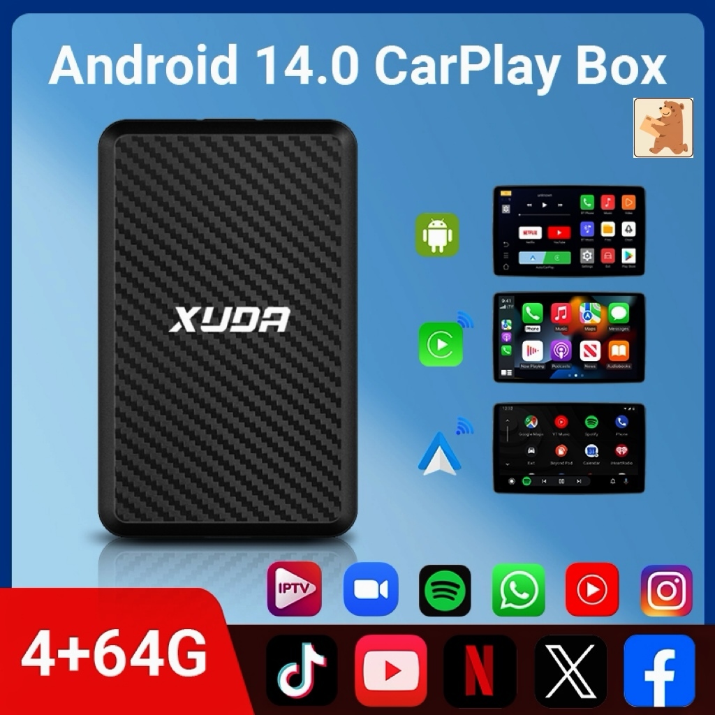 XUDA Carplay ไร้สาย Ai box รถยนต์ 4+64GB ROM Android 14 CarPlay&Android ...