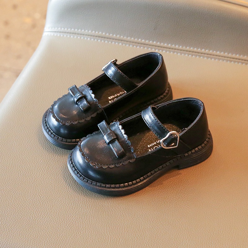 jqk รองเท้าคัทชูเด็กผู้หญิง แบบสวม แต่งโบว์ (สีดำ) รุ่น J011 | Shopee Thailand