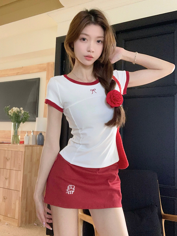 เสื้อยืดเเต่งโบว์ เสื้อครอป งานปัก ทำขอบสวย ทรงเข้ารูป #1502324 ...