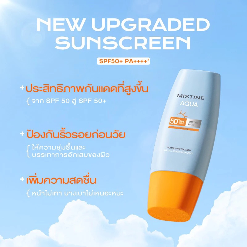 ครีมกันแดด MISTINE AQUA BASE ULTRA PROTECTION MATTE&LIGHT FACIAL SUNSCREEN PRO SPF50+ PA ...