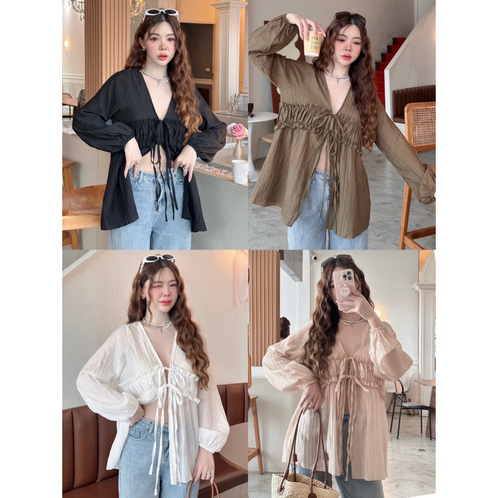 WINNIE TOP ใส่มาโอ้วโหวสวยมากก ความสวยกระจาย ต้องตัวนี้ เสื้อคอวีแต่ง จีบอก | Shopee Thailand