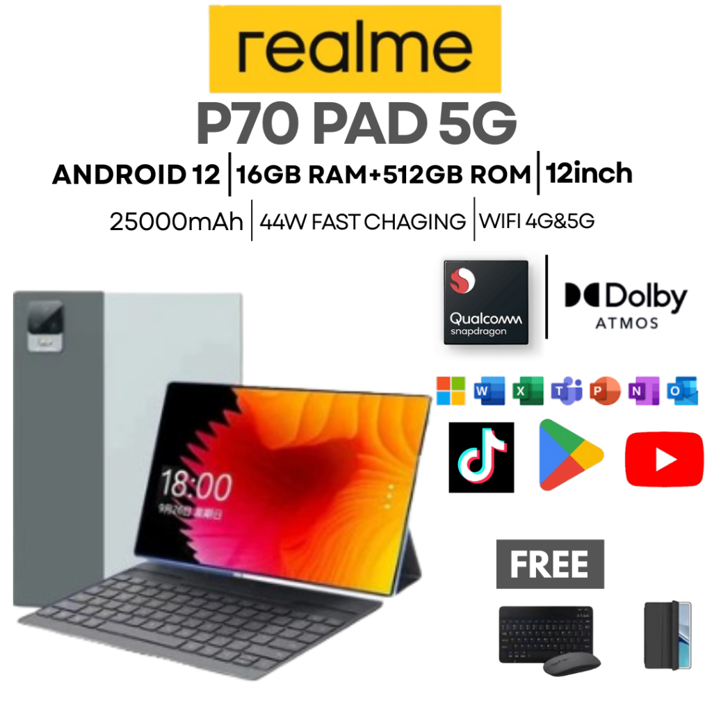 Realme P70 PRO แท็บเล็ต หน้าจอ Full HD 12 นิ้ว ดีไซน์บางเฉียบ รองรับ ...