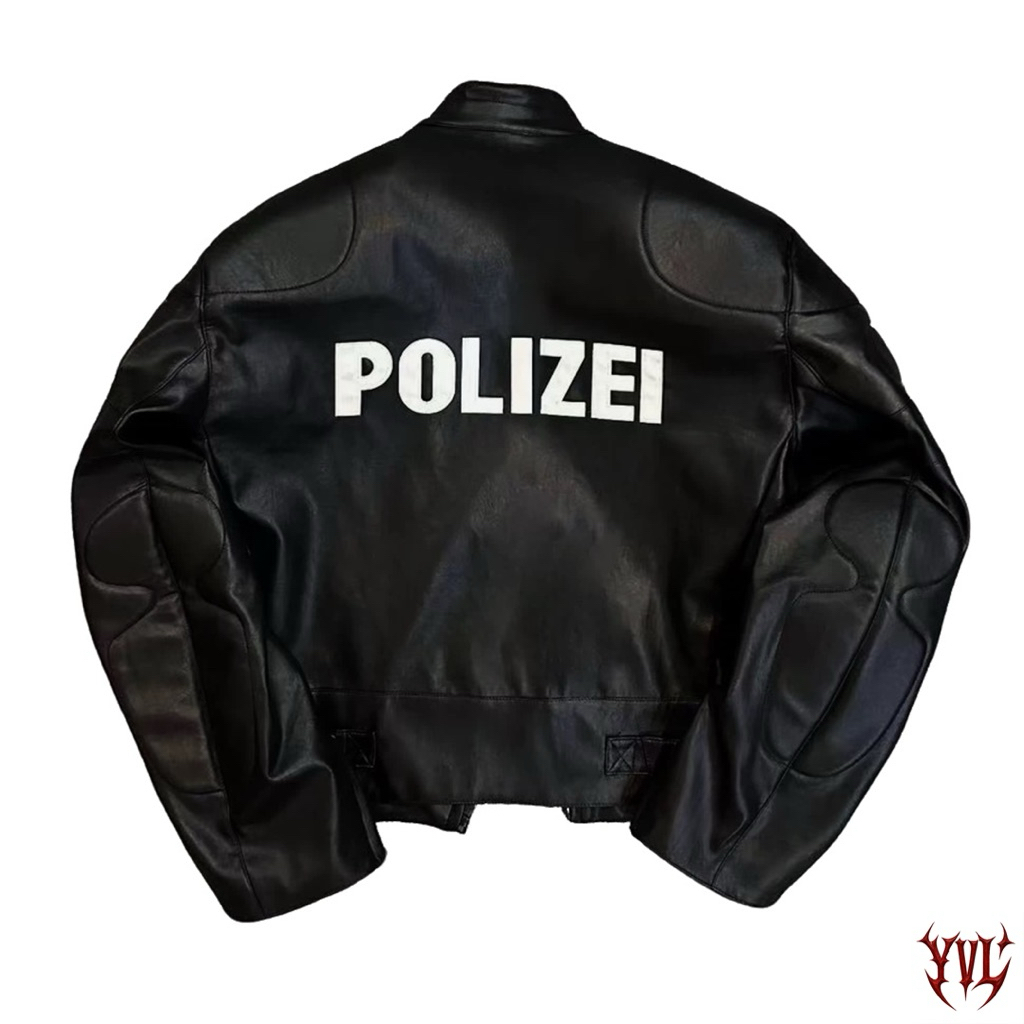VTM polizei PU Leather Biker Jacket | Shopee Thailand