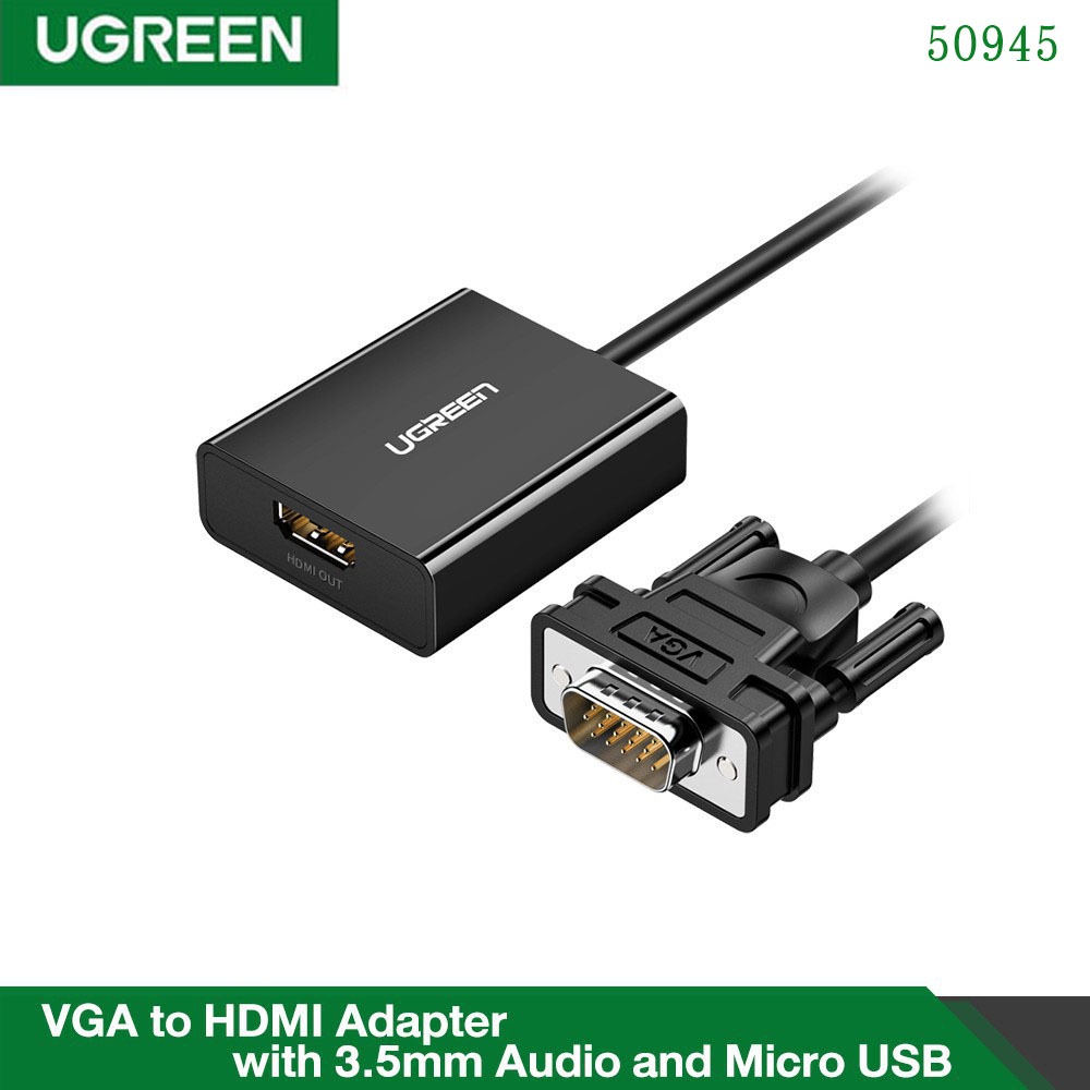 UGREEN 50945 สาย VGA to HDMI มีช่องเสียบเสียง AUX 3.5 มม. ใช้งานกับ com ...