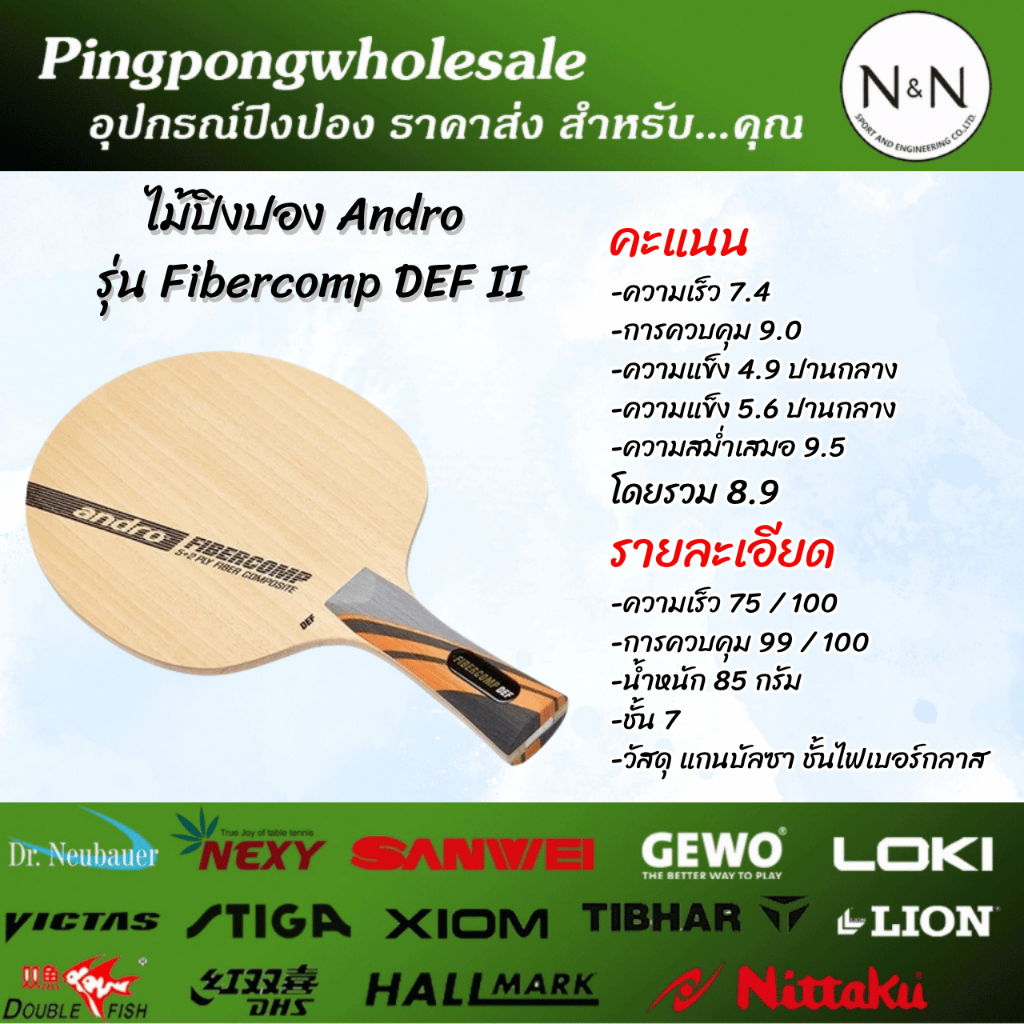 ไม้ปิงปอง Andro รุ่น Fibercomp DEF II ไม้ปิงปองสไตล์รับ หน้าไม้กว้าง ...