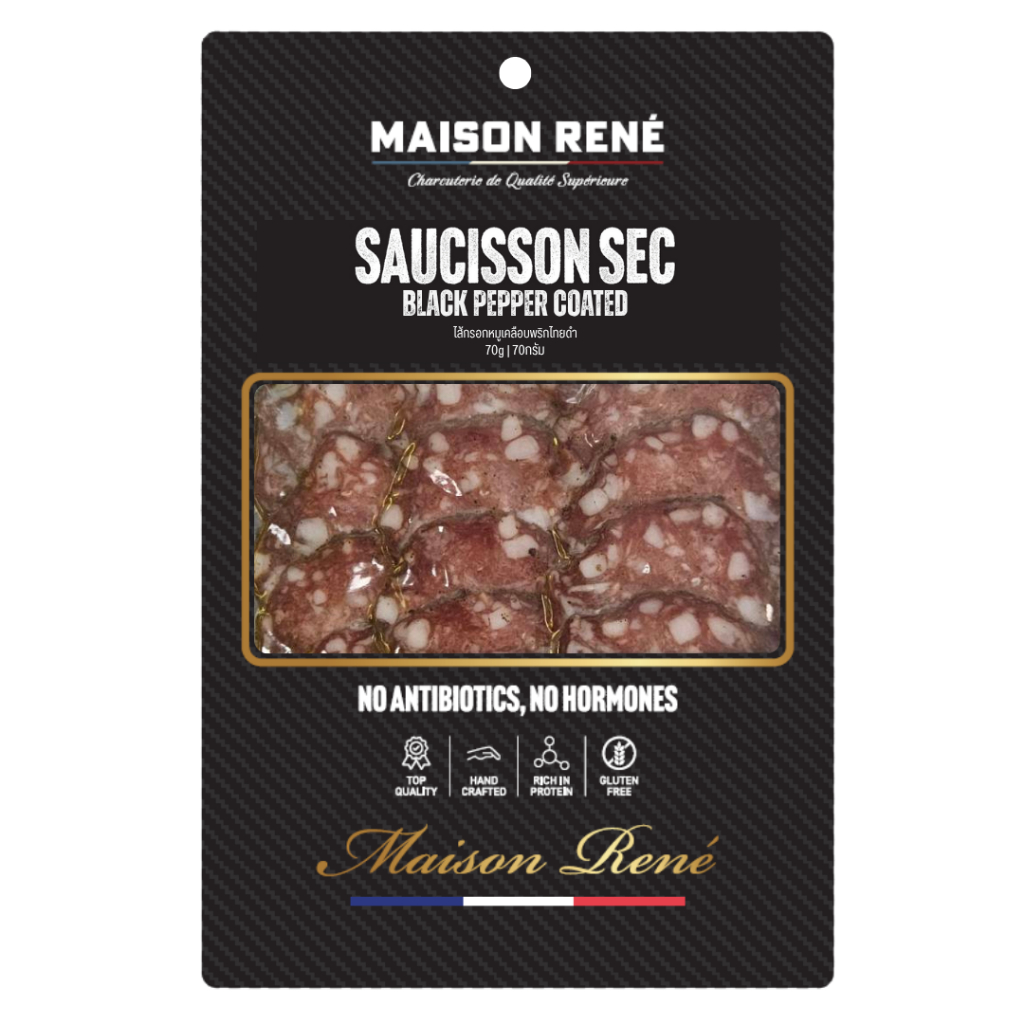 Saucisson sec Black Pepper Coated Sliced 70g (L) made in Thailand ไส้ ...