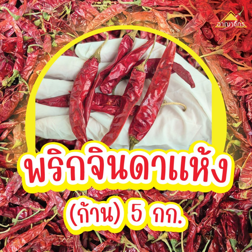 พริกแห้ง จินดา อินเดีย (ก้าน) 5 กก. เม็ดสวย เม็ดยาว ทำน้ำพริก ทำพริกแกง ...