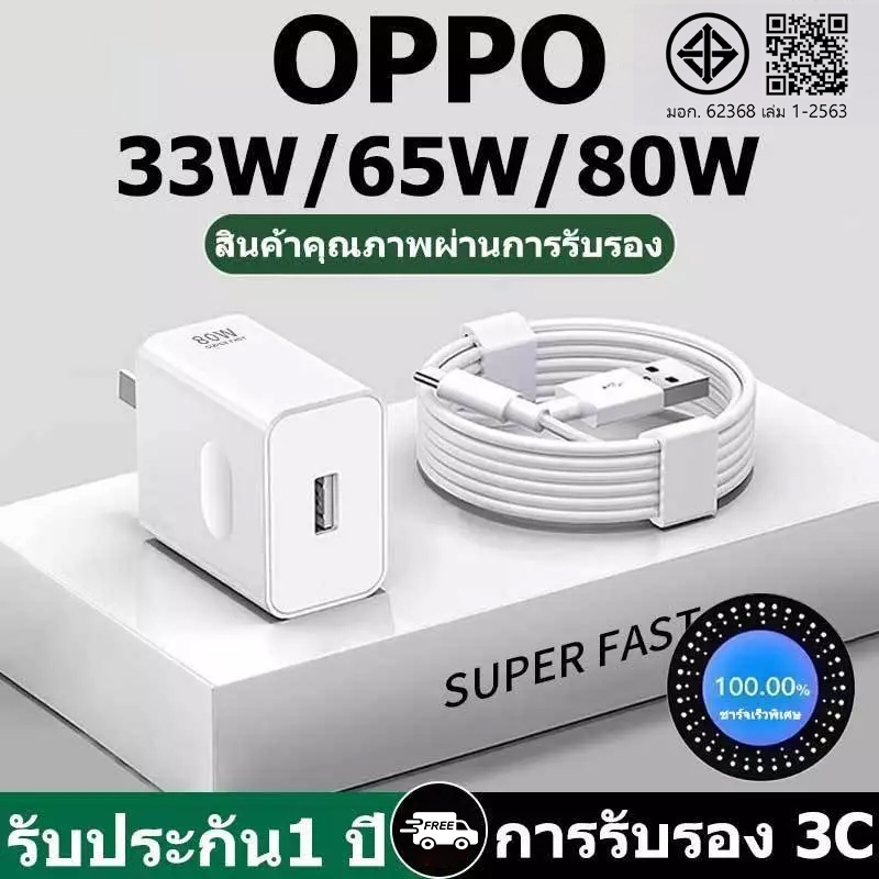 ใหม่ OPPO 33W 65W 80W ชุดชาร์จเร็วสุด SUPER VOOC fast charger เหมาะ ...