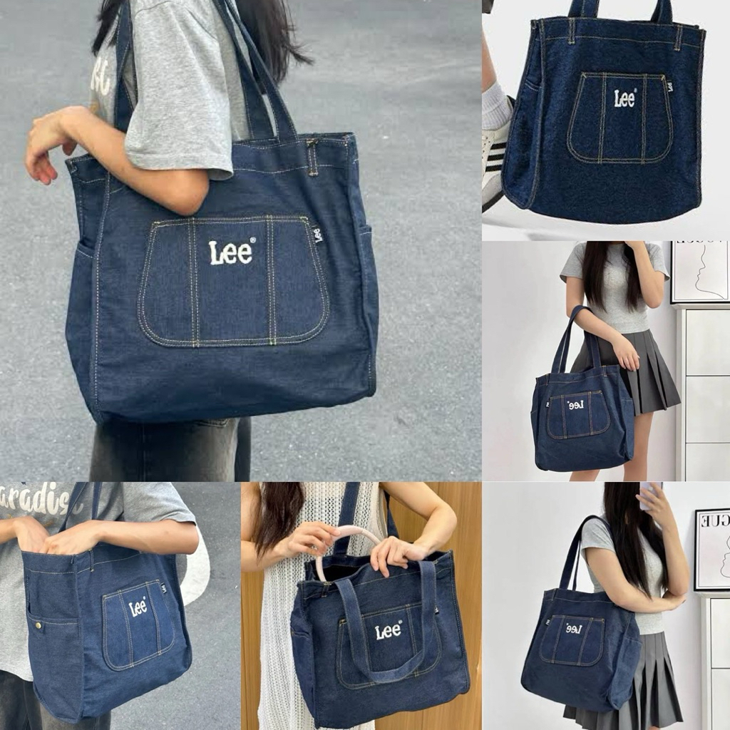 กระ้ป๋าสะพายไหล่ lee tote bag ผ้ายีนส์ จุของได้จุกๆ น้ำหนักเบา🍃 | Shopee Thailand