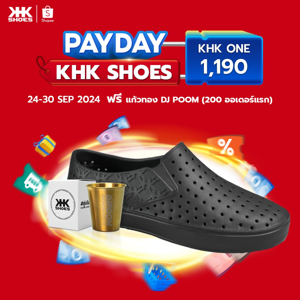 KHK SHOES รุ่น KHK ONE - BLACK สีดำ รองเท้ายางeva evashoes กันน้ำ คัทชูยาง | Shopee Thailand