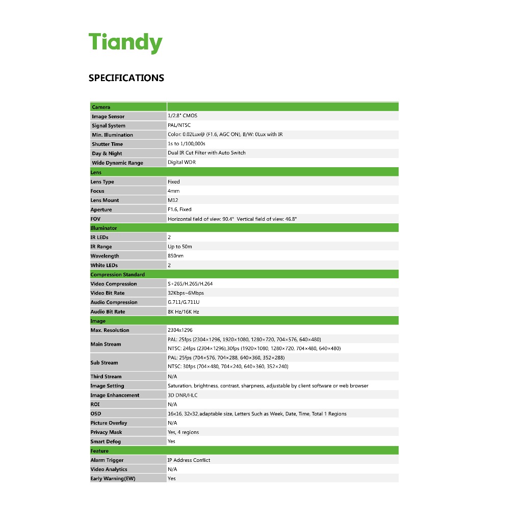 TIANDY TC-H334S Spec: I5W/C/WIFI/Eu/4mm/V4.1 กล้องวงจรปิดระบบ IP WIFI 3 ...