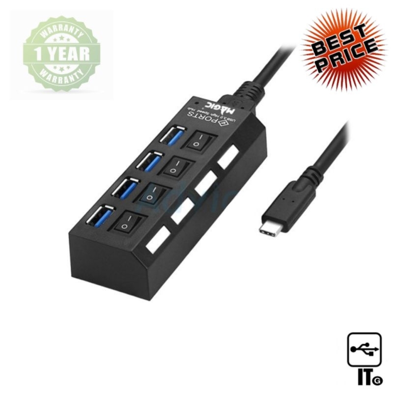 4 Port USB HUB v3.0 MAGIC TECH MT-09 Type-C (Black) ประกัน 1Y ฮับ ฮับยูเอสบี การ์ดรีดเดอร์ สาย ...