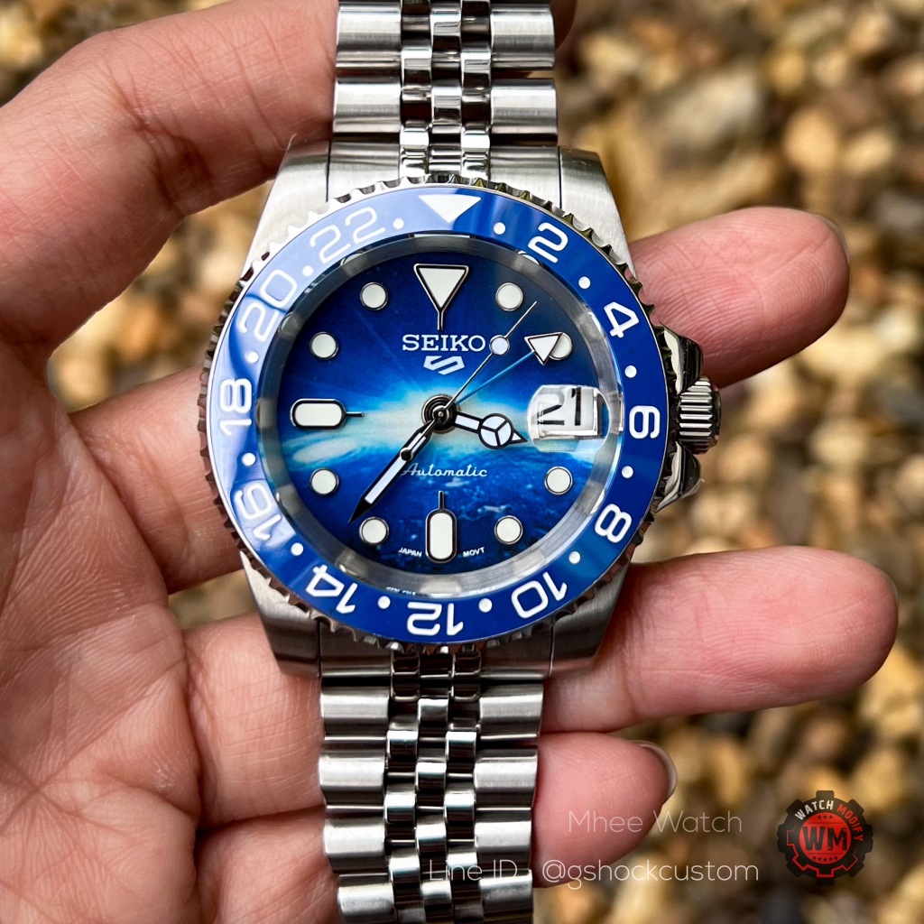 Seikomod Sky Silver Lining Dial Blue Bezel with Jubilee Strap | Shopee ...