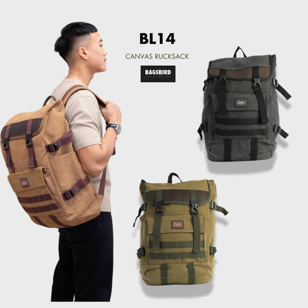 BAGSBIRD รุ่น BL14 จุ30L เป้เดินทาง 2-3 วัน ขึ้นเครื่องได้ ฝาพับผ้าเเคนวาส ให้ลุคคุมโทน จุของได้ ...