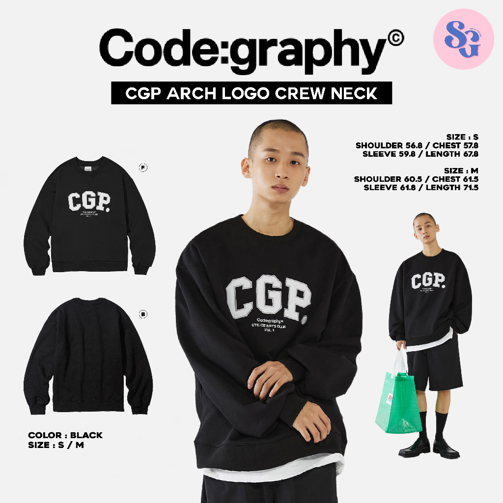 (พร้อมส่ง) เสื้อสเวตเตอร์สกรีนโลโก้ Code:Graphy - CGP ARCH LOGO CREW NECK | Shopee Thailand