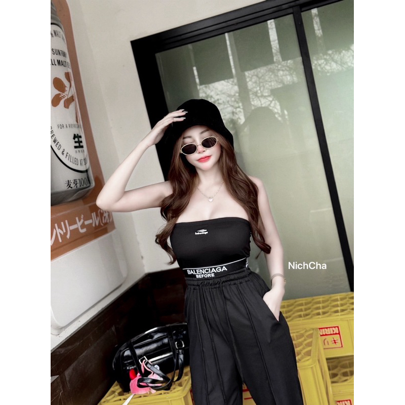 Nicha Set2ชิ้น เกาะอกแต่งอะไหล่ยาง เท่สุด ทรงฮิตๆ กางเกงขายาวเอวสูงปรี๊ดตีเกร็ตหน้า | Shopee ...