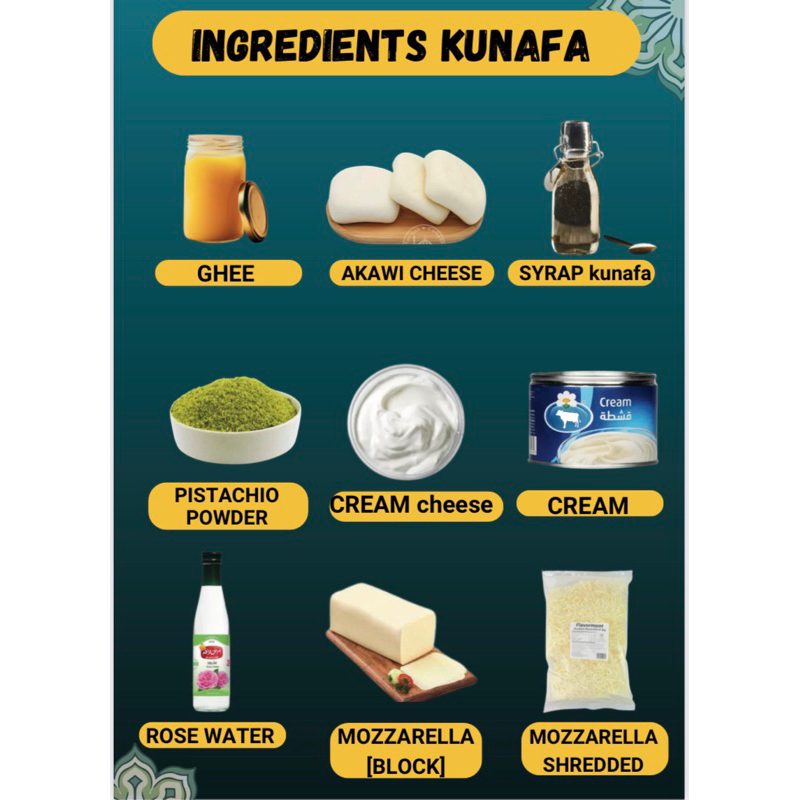 เนยGhee/Akawiชีส/kunafa syrup/Mozorella cheese/cream cheese/ผงพิตาชิโอ ...