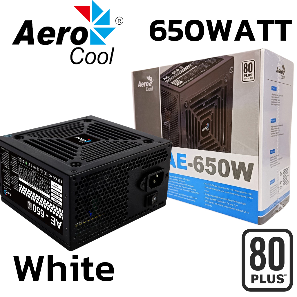 POWER SUPPLY (อุปกรณ์จ่ายไฟ) AEROCOOL AE650 - 650W 80 PLUS WHITE | Shopee Thailand