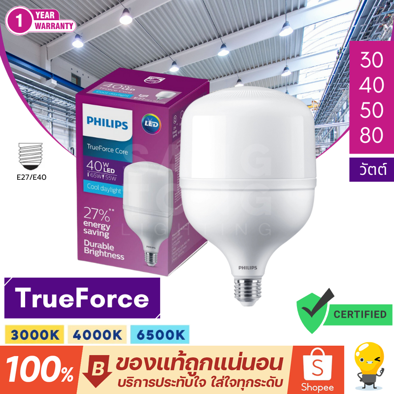 Philips LED TrueForce Core T-Bulb Highbay G3 E27 ขนาด 30w 40w 50w 80w หลอดทรูฟอร์ซไฮเบย์ ...