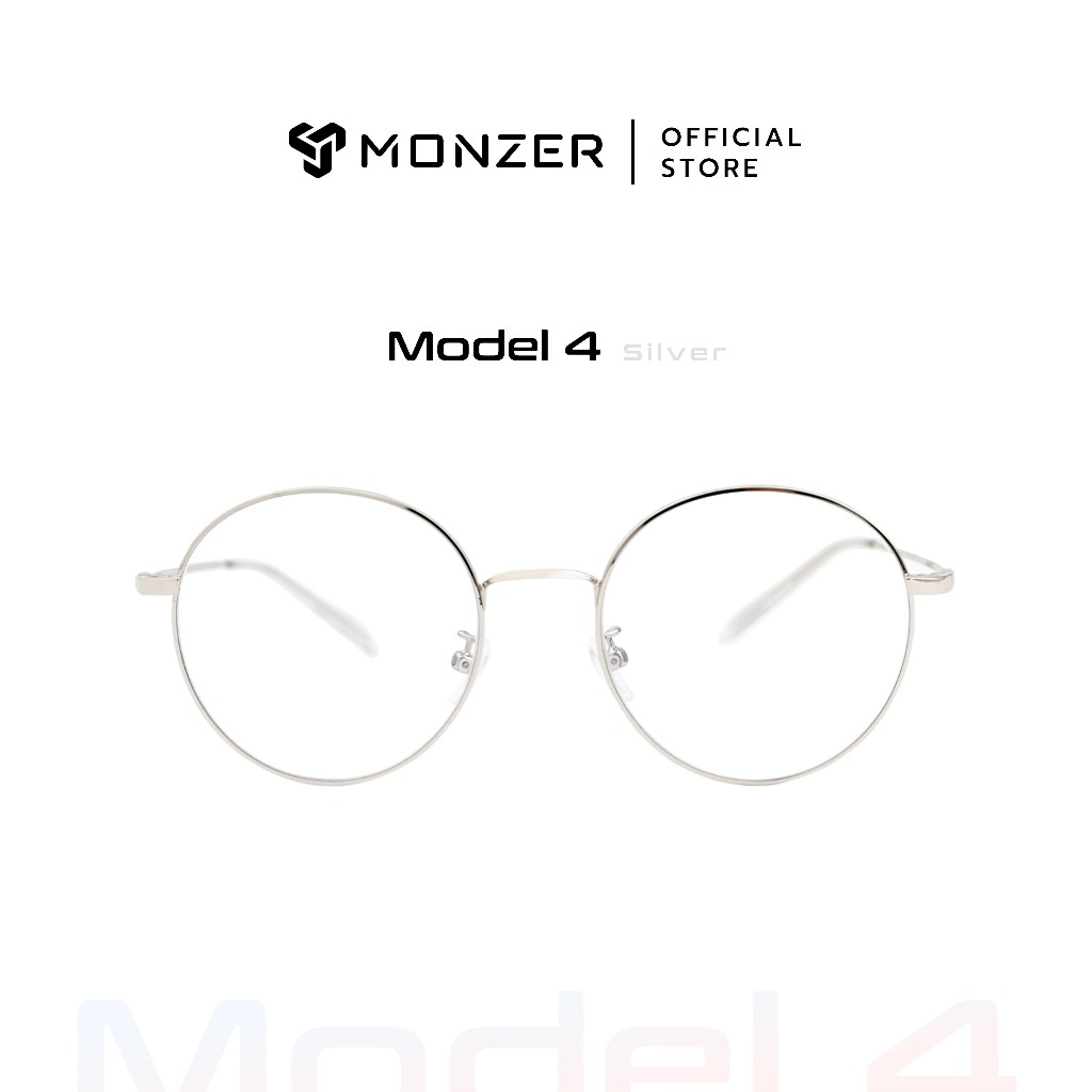 แว่นกรองแสงสีฟ้า Monzer/(สีเงิน)แว่นใส่ทำงาน/เลือกค่าสายตาได้/สายตาปกติ ...