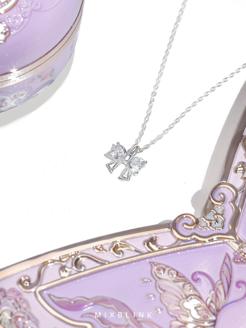 สร้อยคอ เงินแท้ 92.5% ส่งฟรี EMS ♡ รุ่น Ribony ♡ - ( #R1 ) โบว์ เพชร cz ...