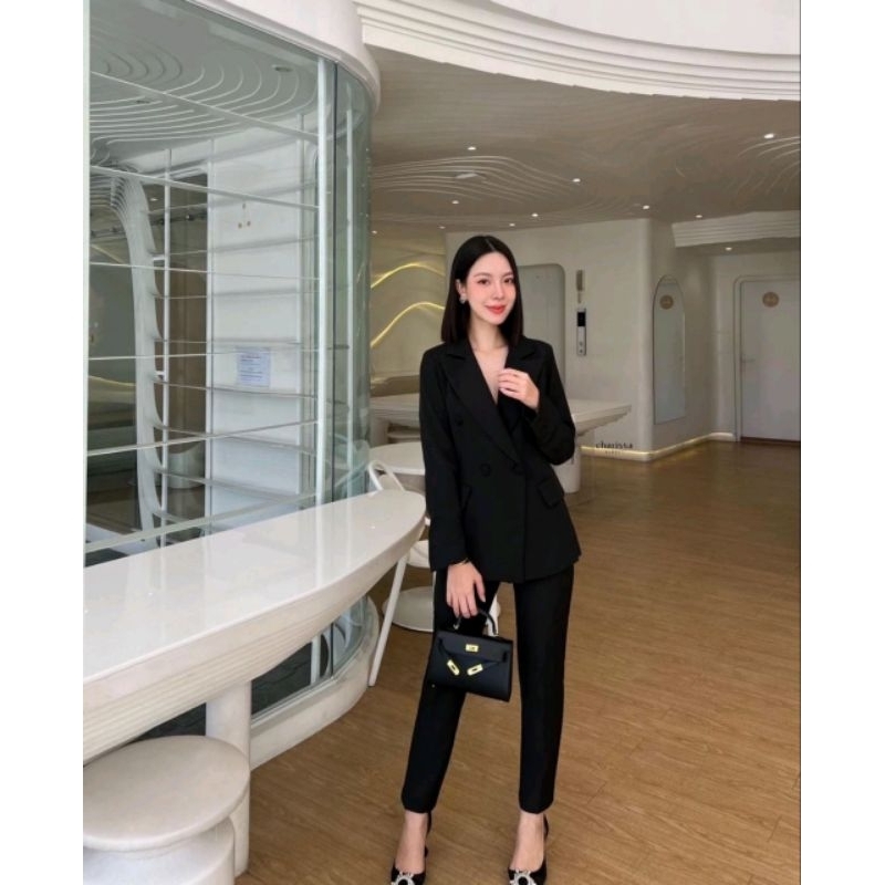 French Korea ชุดสูทสีดำ CEO ใส่ทำงาน Varinda ชุดSet เสื้อสูท+กางเกงทรง ...