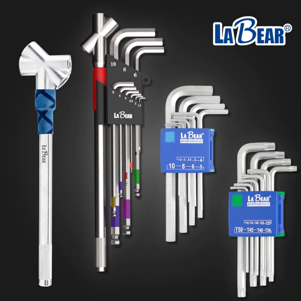 LaBear ชุดประแจหกเหลี่ยม/หัวบอล/หัวดาว ขนาดยาวพิเศษ แถมด้ามต่อช่วยขันในแพค ผลิตกจากเหล็ก S2 ...