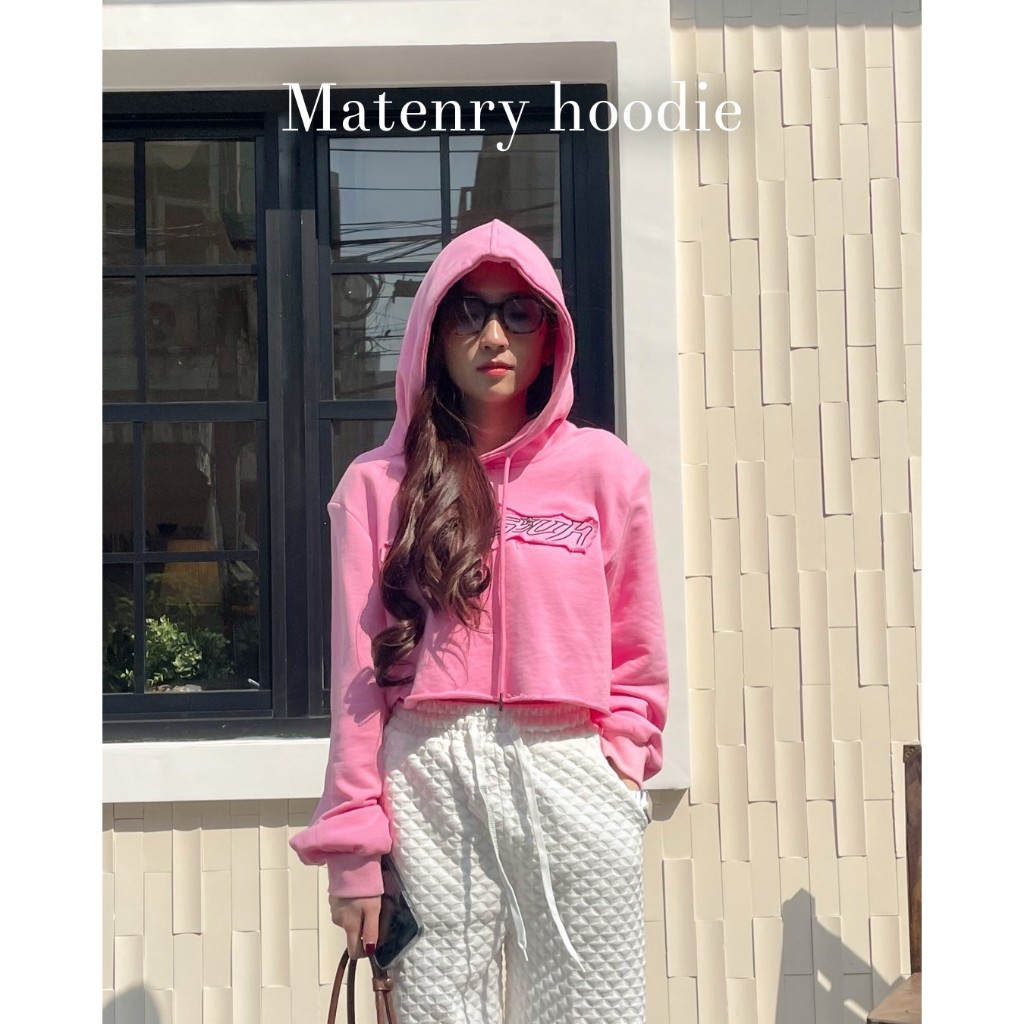 Matenry hoodie เสื้อสเวสเตอร์ทรงครอปมีฮู้ด | Shopee Thailand