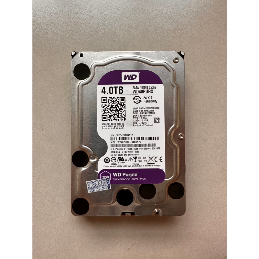 ฮาร์ดดิส เสียสำหรับเอาไปเป็นอะไหล่ งานตกแต่ง WD PURPLE 4TB (WD40PURX ...